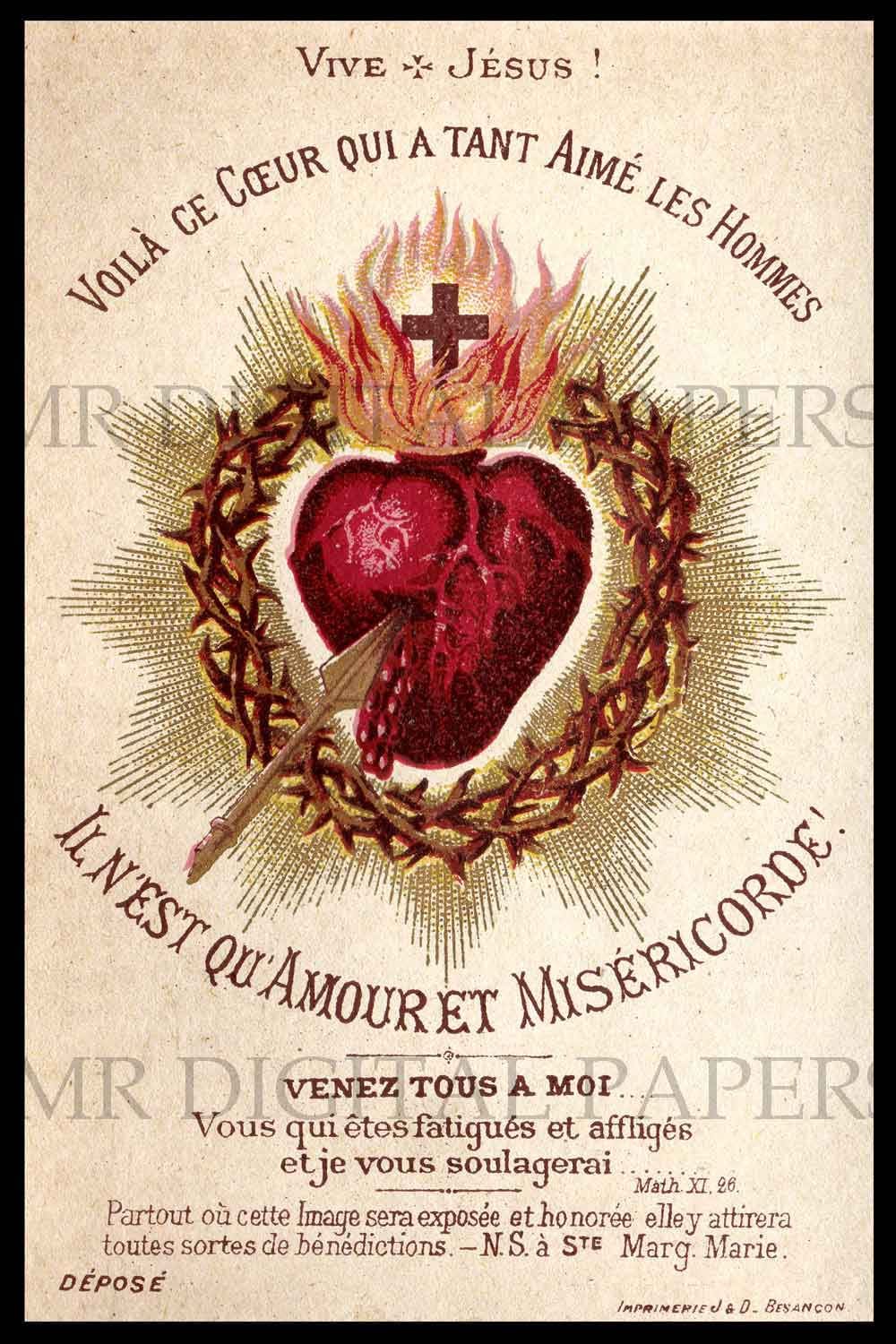 Antique French Holy Card Sacred Heart Of Jesus Antique Sacred Heart