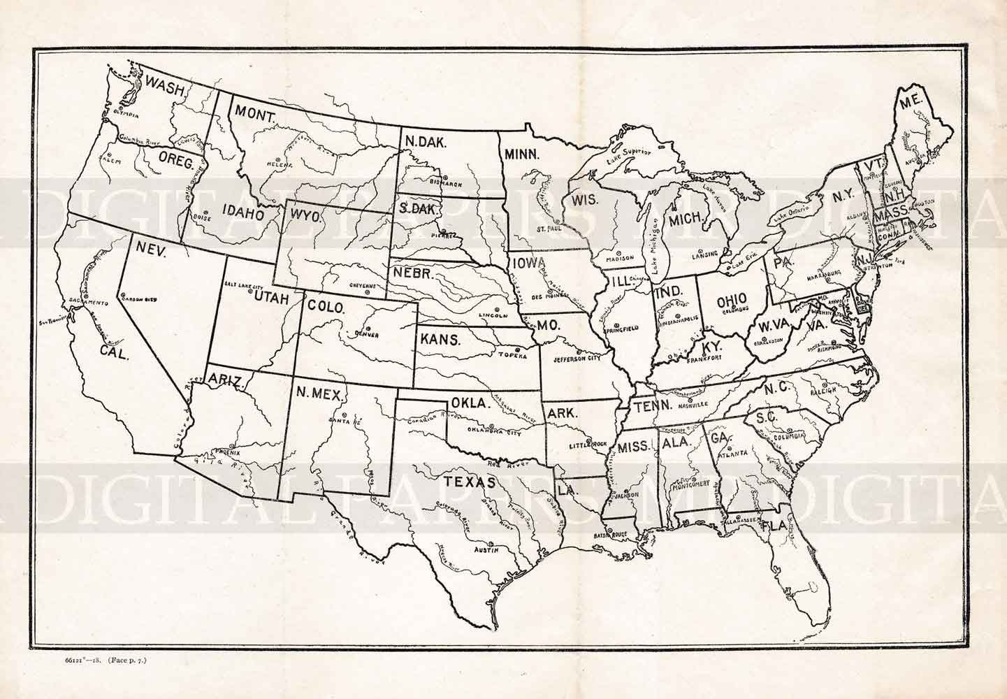 Vintage Map / Antique U.S. Map / U.S. River Map / Map Print / Digital ...