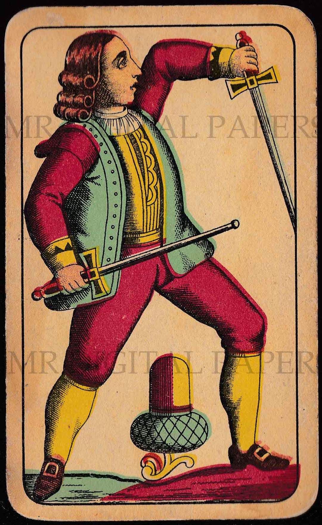 Antique Card / Antique Playing Card / Knight Playing Card / Digital ...