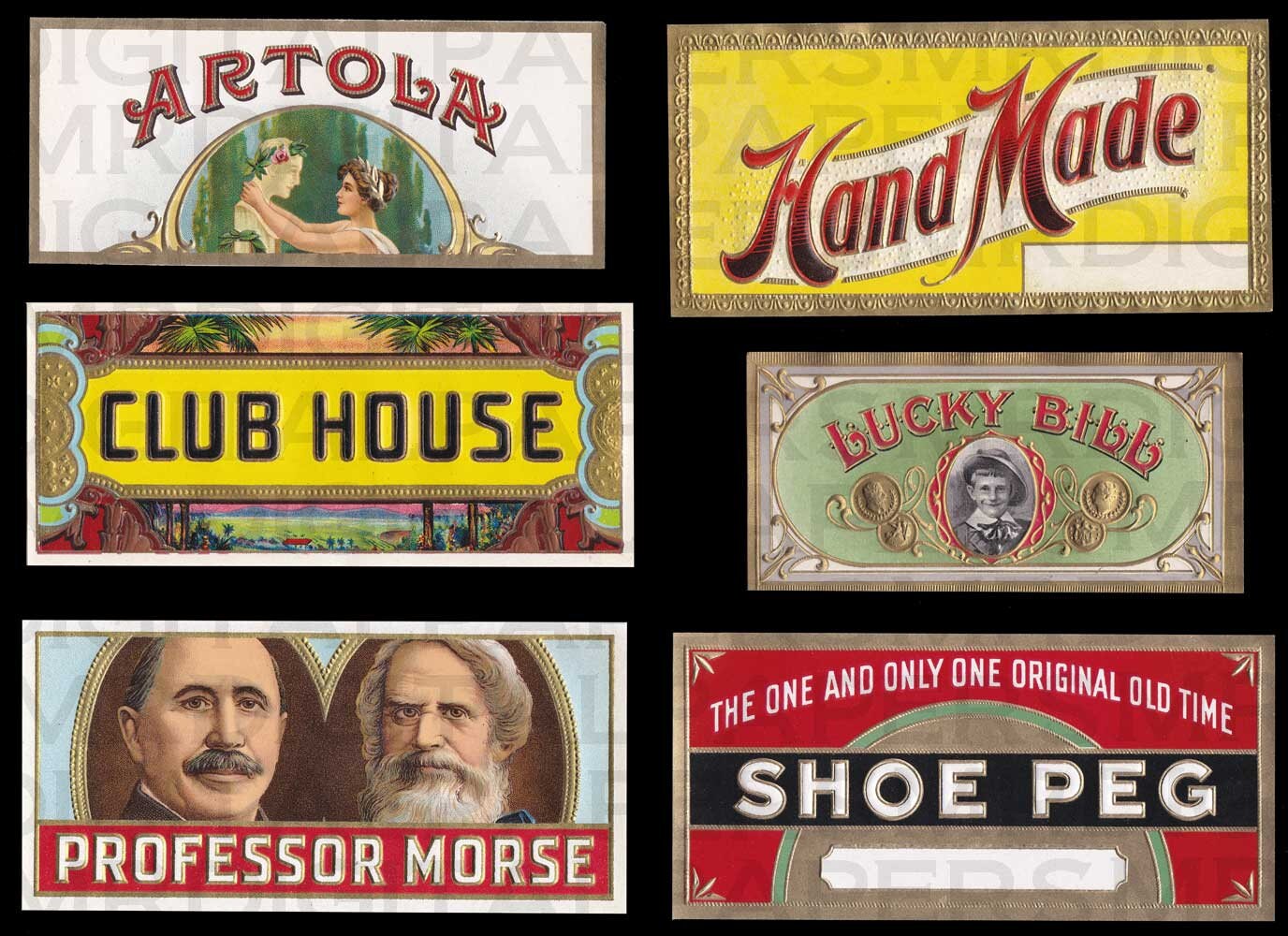 Antique New Old Stock / Cigar Labels Lot of 6 / 16 X 22 Digital Paper ...