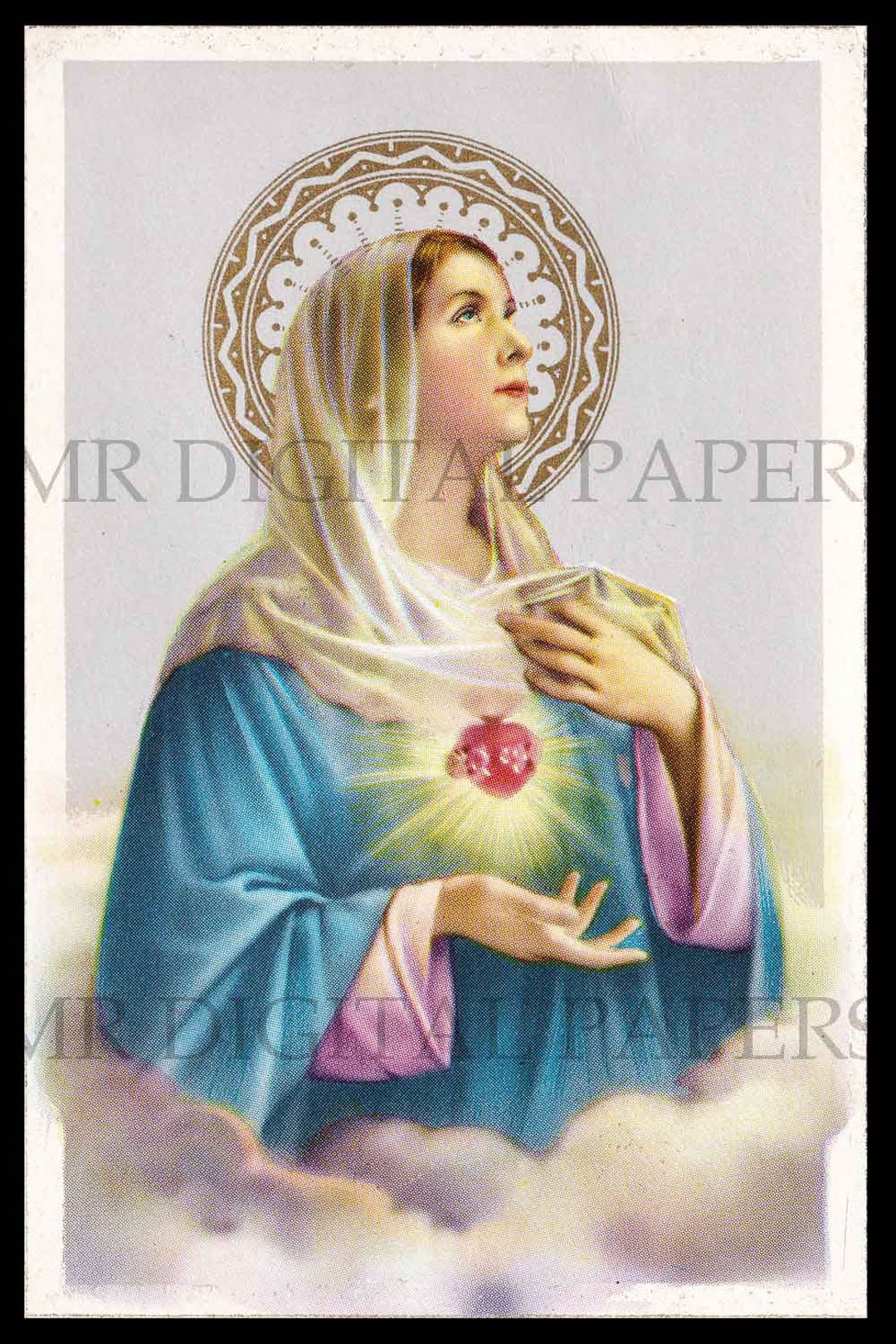 Mary Holy Prayer Card / Virgin Holy Card / Sacred Heart Prayer Card / 3 ...