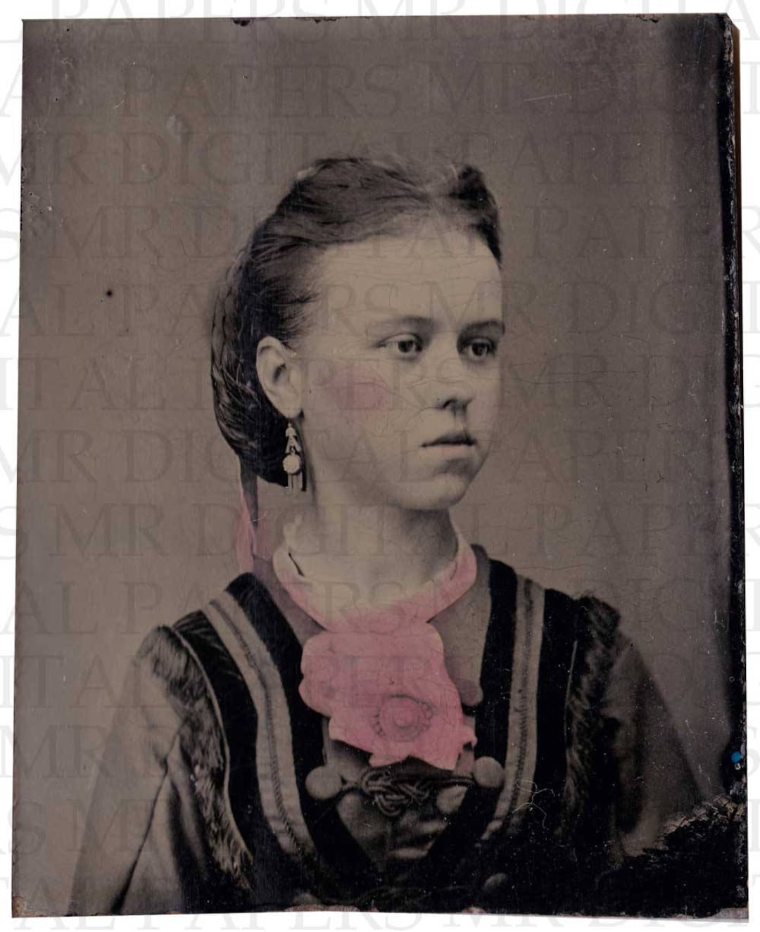 Antique Woman / Lady in Dress / Tintype Photograph / 10 X 11.5/ Digital ...