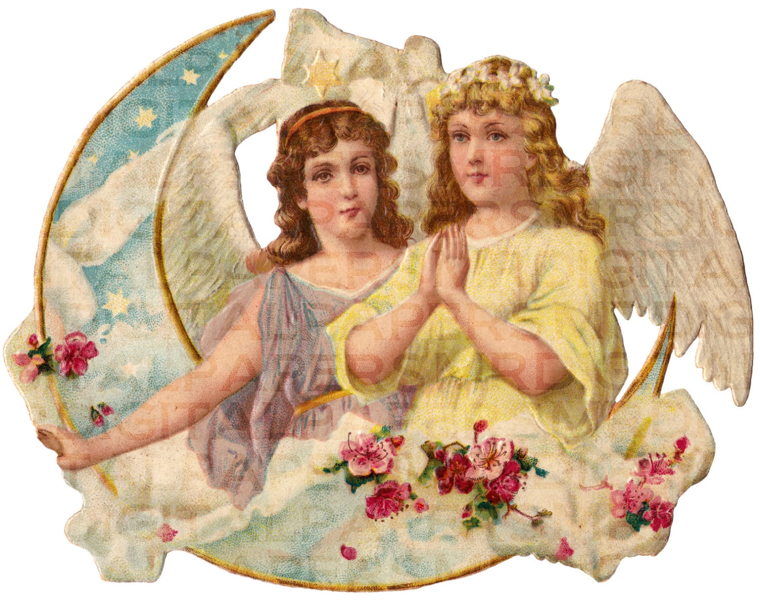 Angels With Moon. Angels Wings. 9.5 X 12. Victorian Digital Paper ...
