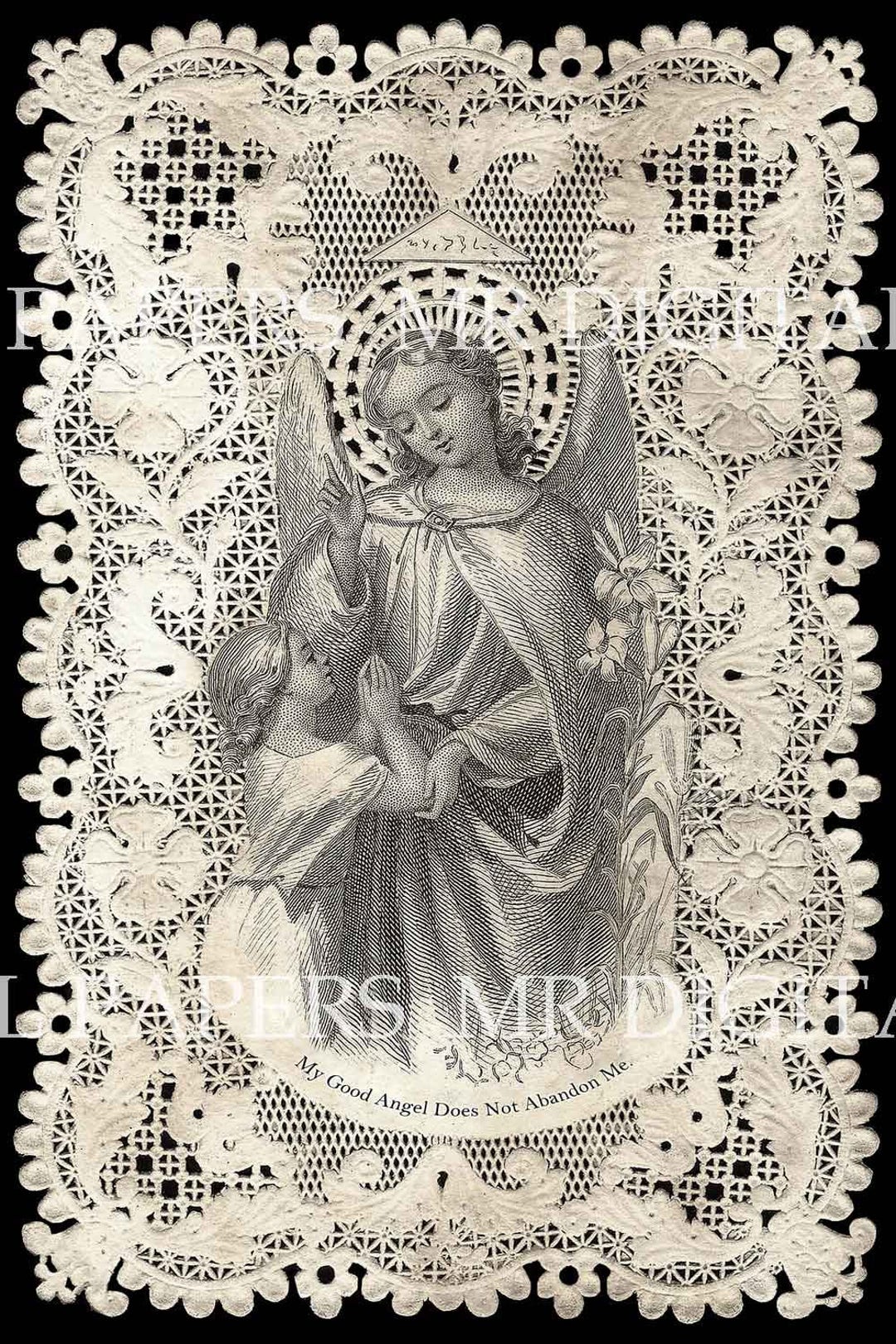 Lace Holy Prayer Card / Angel Holy Card / Angel With Child / Antique ...