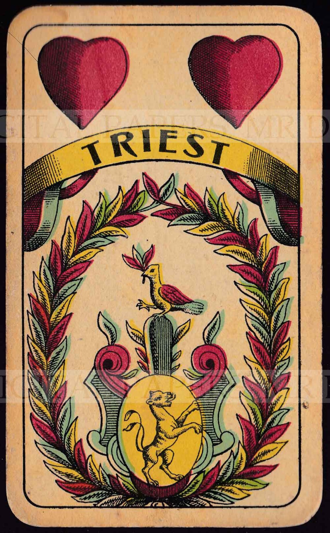 Antique Card / Antique Playing Card / Hearts Playing Card / Digital ...