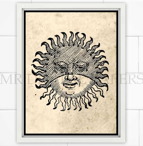Antique Sun Print / Sun Art / Sun Engraving / Sun Wall Art / | Etsy