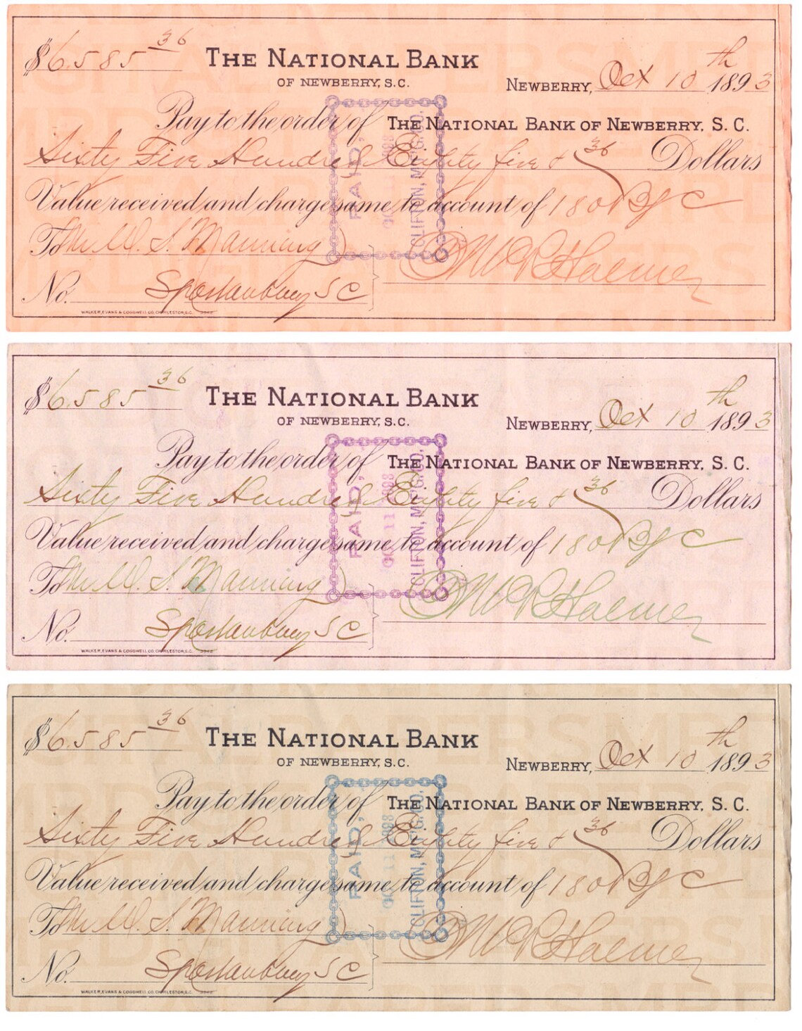 Antique Bank Checks / Cheques / 14x18 Digital Paper Download ...