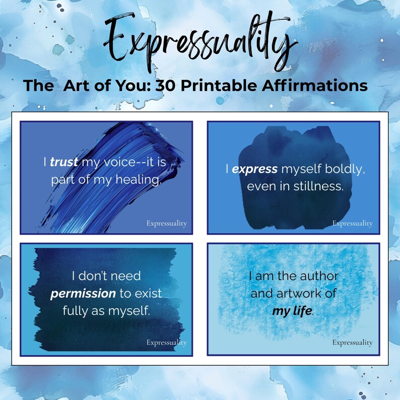 Printable Affirmation Cards: Abstract Blue Self-love Quotes (digital ...