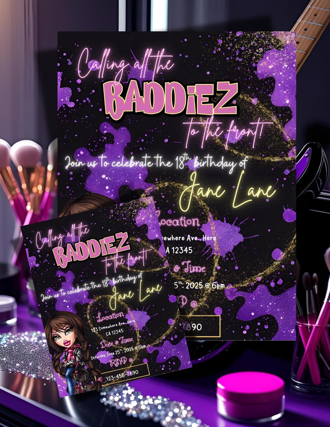 Digital Bratz Themed Birthday Invite. Editable Bratitude Party Template ...