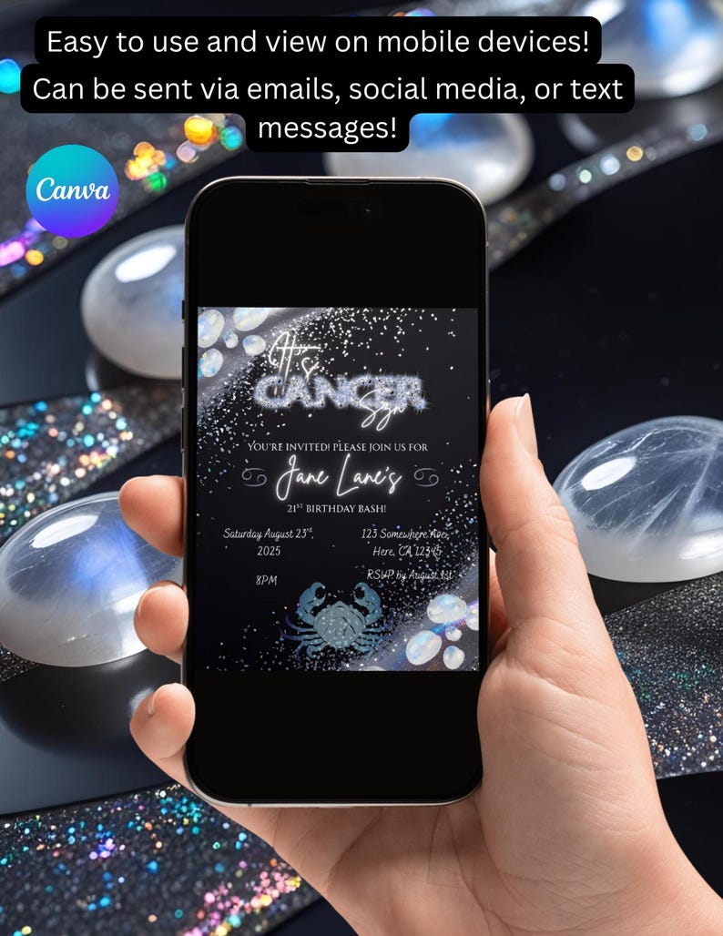 Digital Cancer Season Party Invite. Holographic and Black Party ...