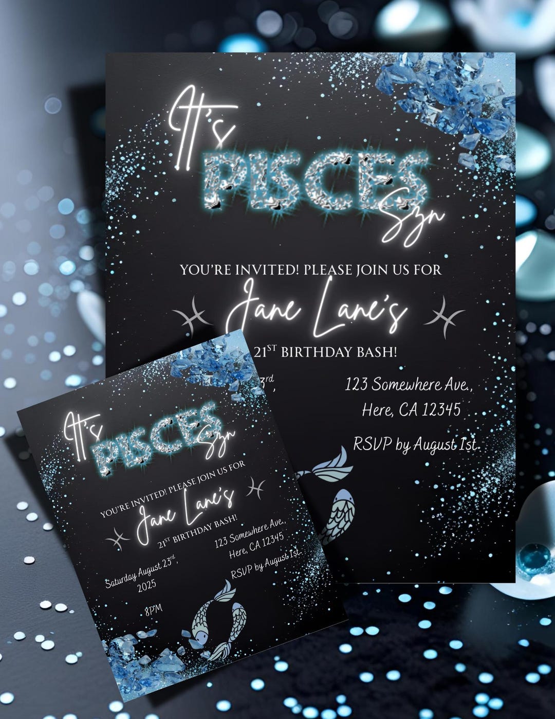Digital Pisces Season Party Invitation. Birthday Card for Pisces Szn ...