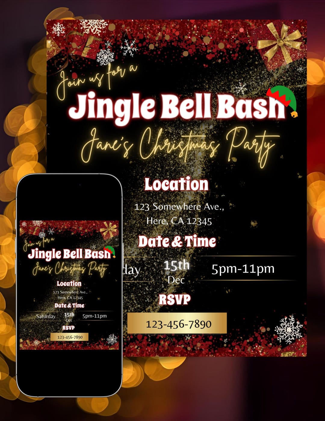 Digital Jingle Bell Bash Party Invite. Editable Christmas Party ...