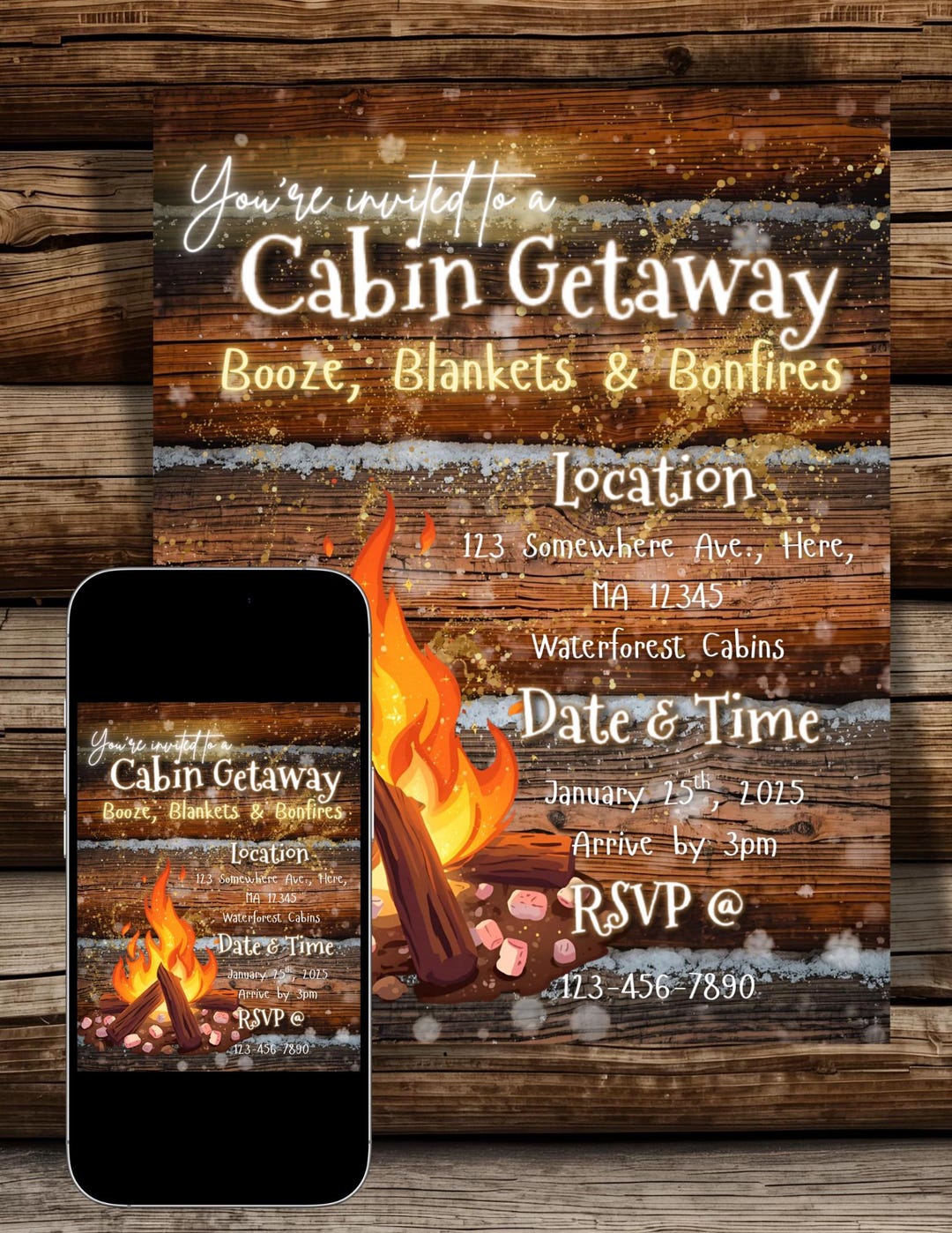 Digital Cabin Getaway Party Invite. Editable Cabin Stay Template. - Etsy