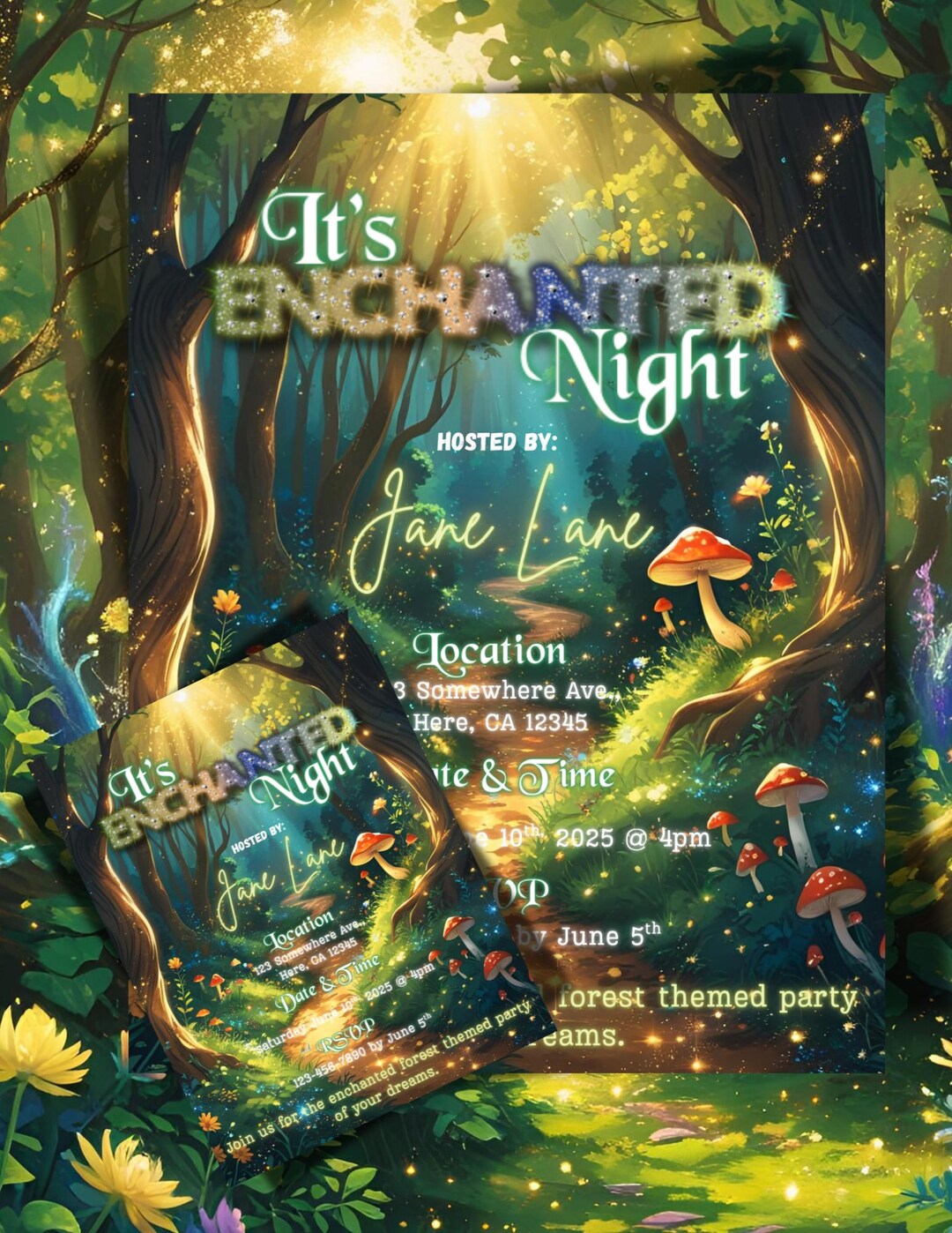 Digital Enchanted Forest Theme Party Invite. Editable Enchanted Night ...