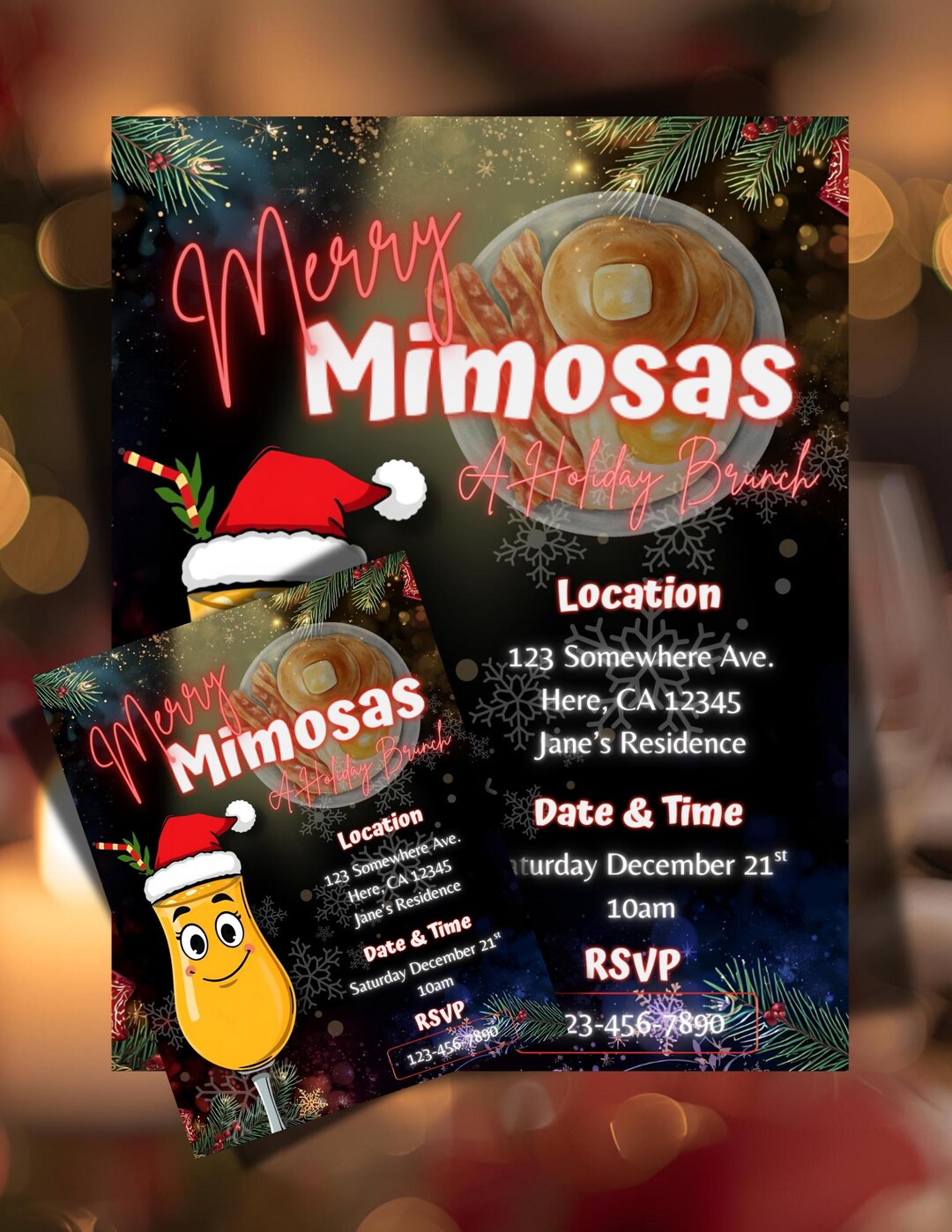 Digital Merry Mimosa Party Invite. Editable Holiday Christmas Brunch ...
