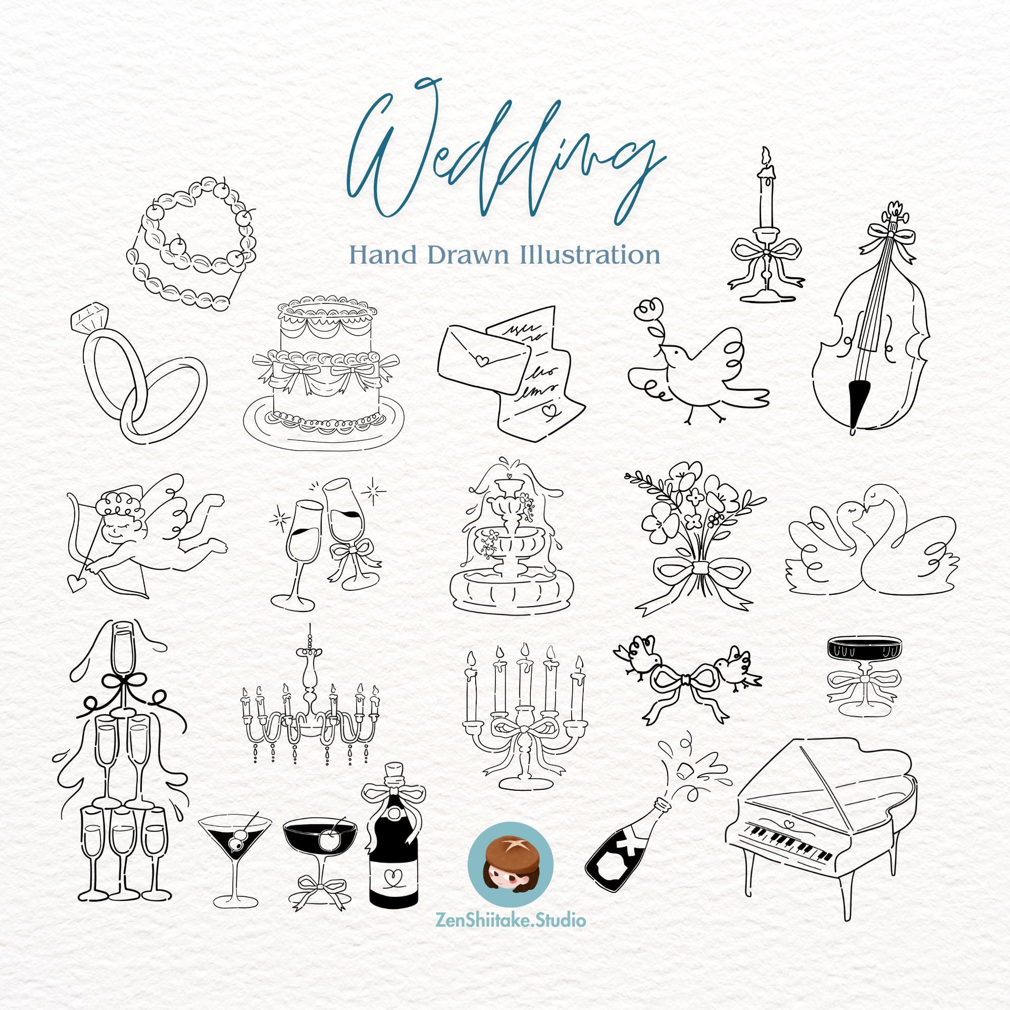 Hand Drawn Wedding Clip Art Png and Svg Bundle for Diy Wedding ...