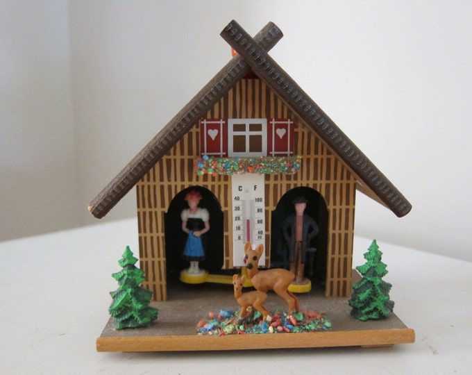 Vintage West German Thermometer Barometer Swiss Chalet Weather House ...