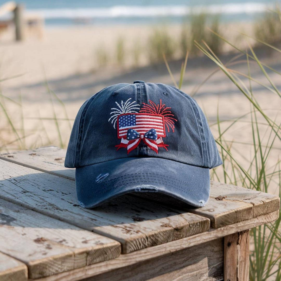 4th of July Dad Hat, American Flag Firework Embroidered Cap, American ...