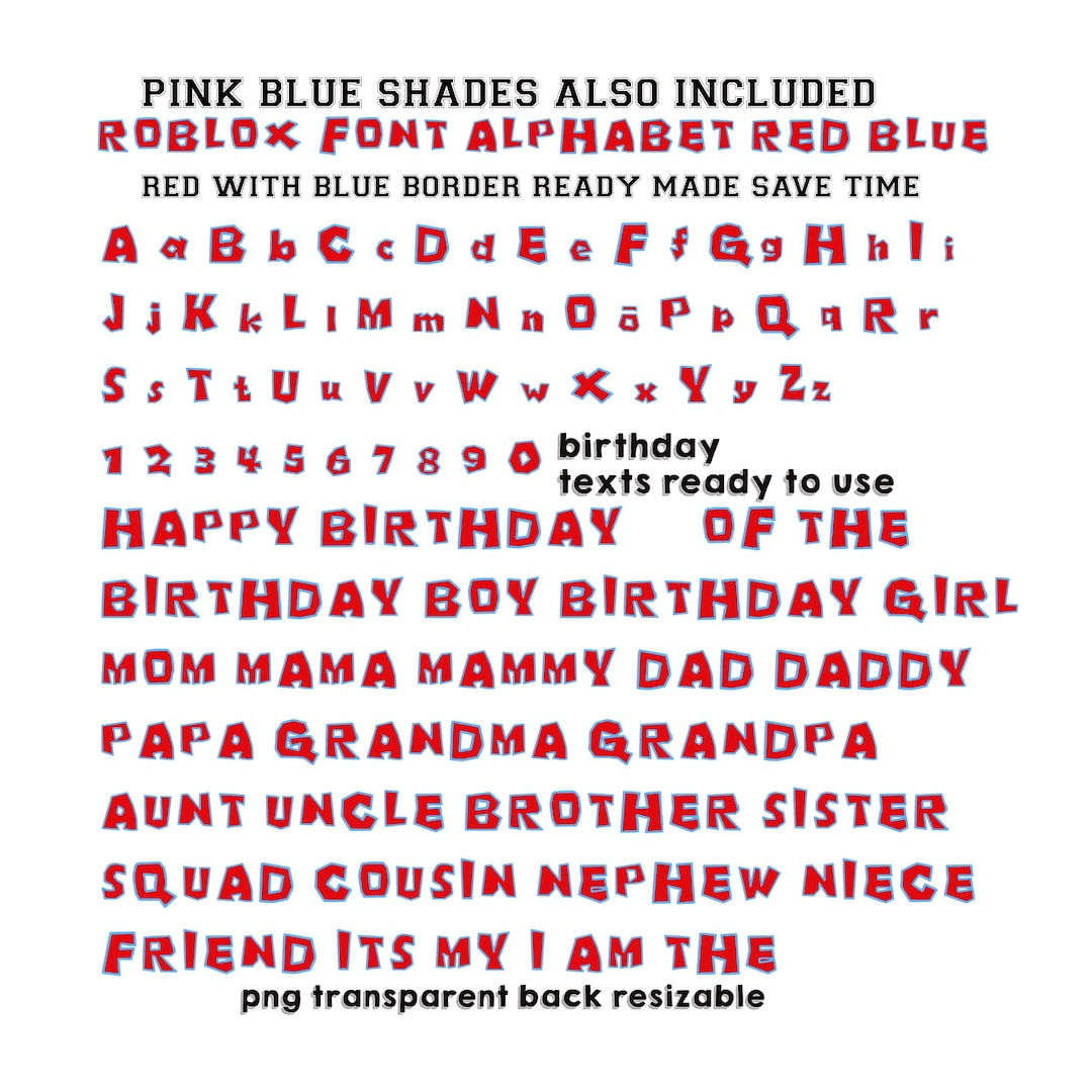 Red Roblox Alphabet PNG Roblox Font Roblox ALPHABETS FONTS Bundle Files ...
