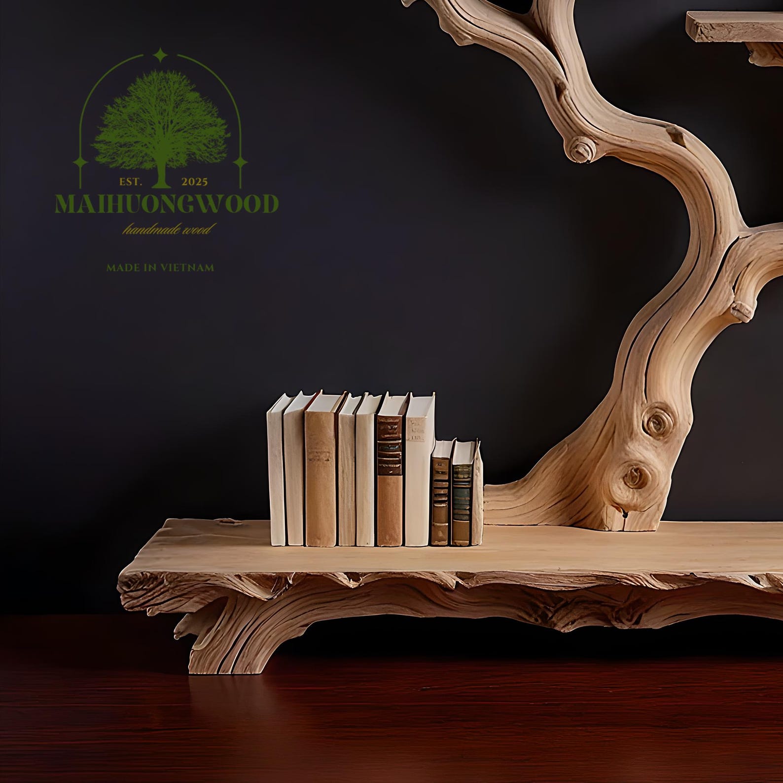 Nature-inspired Tree Limb Shelf With Decorative Flowers – Unique Wooden ...
