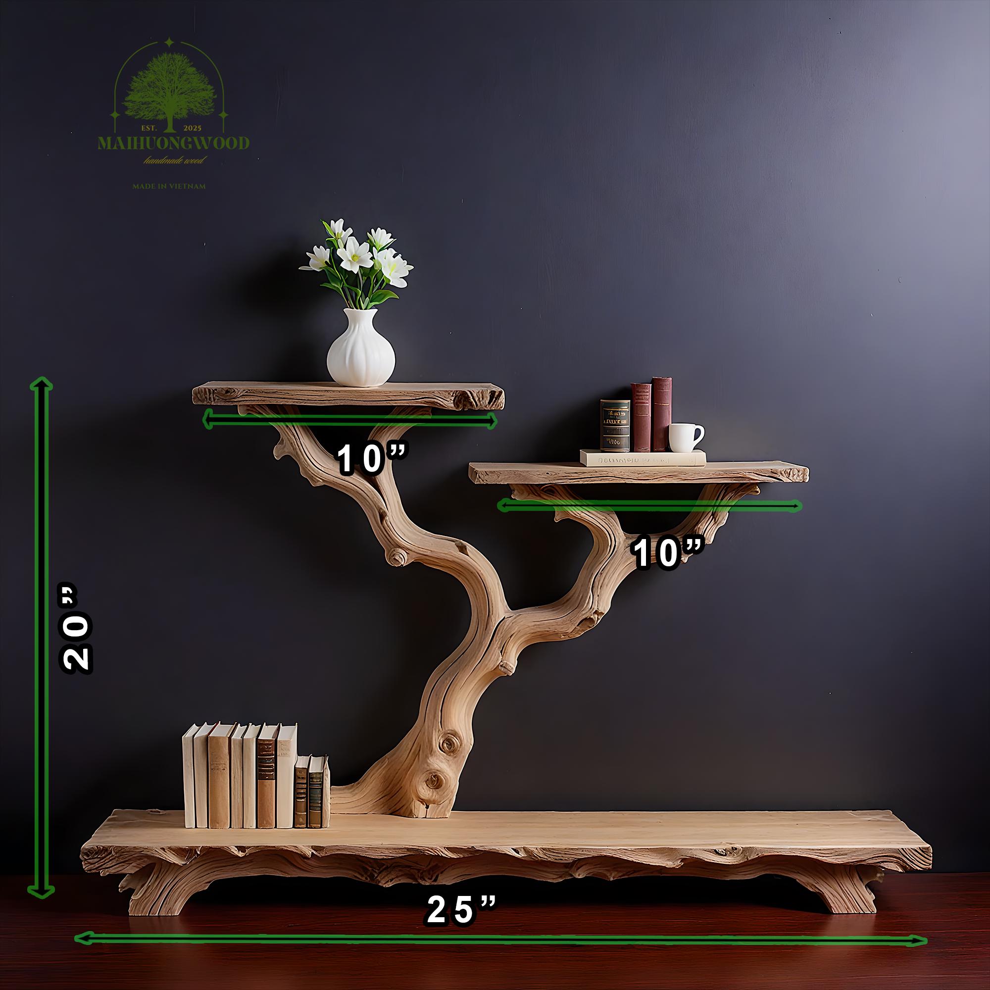 Nature-inspired Tree Limb Shelf With Decorative Flowers – Unique Wooden ...