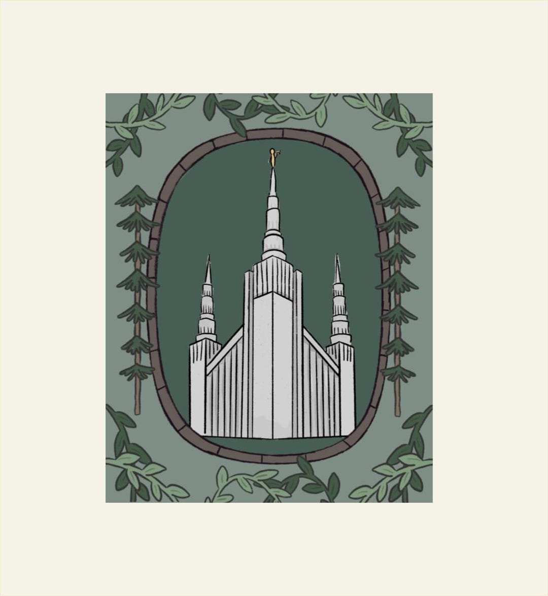 Portland, Oregon LDS Temple Print | Folk Art | Hand Drawn | 5x7, 8x10 ...
