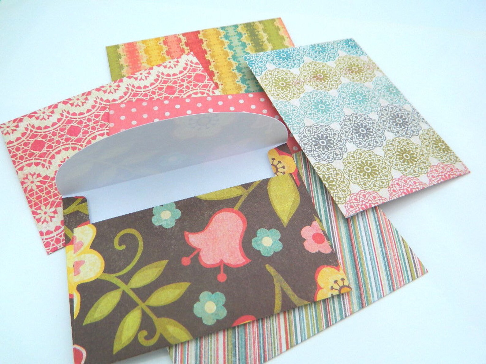 Colorful Envelopes - Handmade - Set of 6 - Red, Green, Orange, Yellow ...
