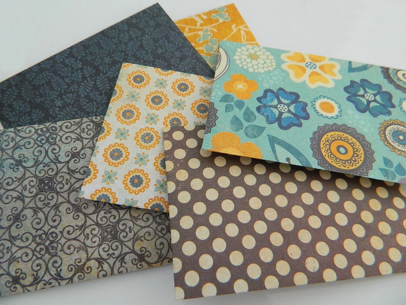 Colorful Envelopes - Handmade - Set of 6 - Blue, Mustard, Green, Warm ...