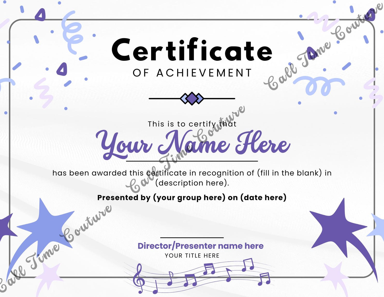 Editable Show Choir Award Certificate Template – Printable Choir ...