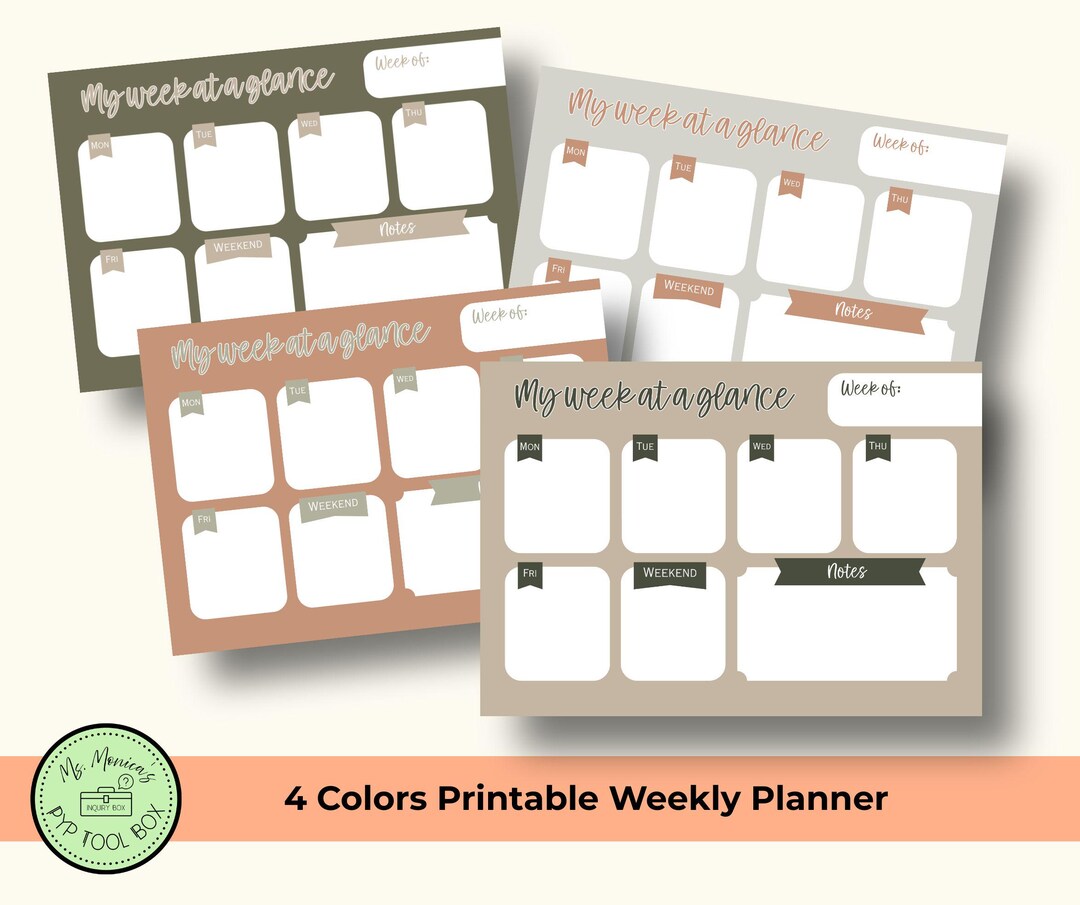 Printable Weekly Planner Stationery 4 Colors - Etsy