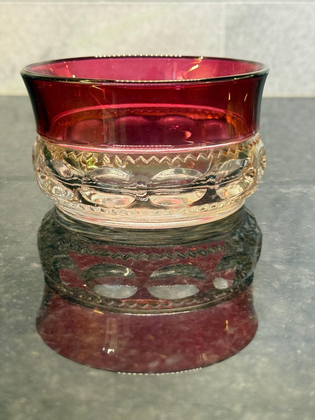 Ruby Flash Glassware King's Crown Thumbprint Bowl - Etsy
