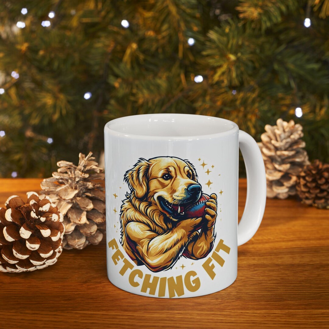Golden Retriever Muscle Mug, Ceramic Mug, Fetch Ball Funny Dog Coffee ...