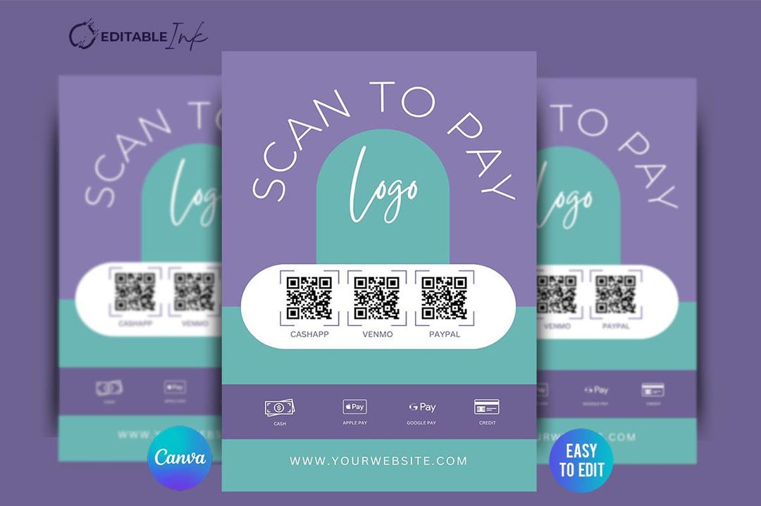 DIY Scan to Pay Sign Template, QR Code Canva Design (digital Download ...