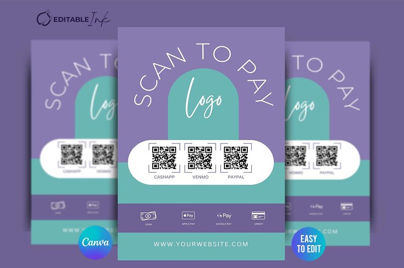 Mobile Payment Sign, DIY Canva Sign Template Design, QR Code Venmo Sign ...