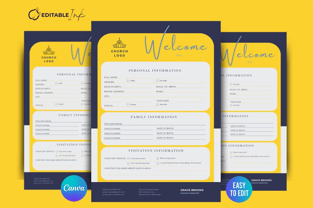 Church Welcome Form Template | Editable Canva Design (digital Download ...