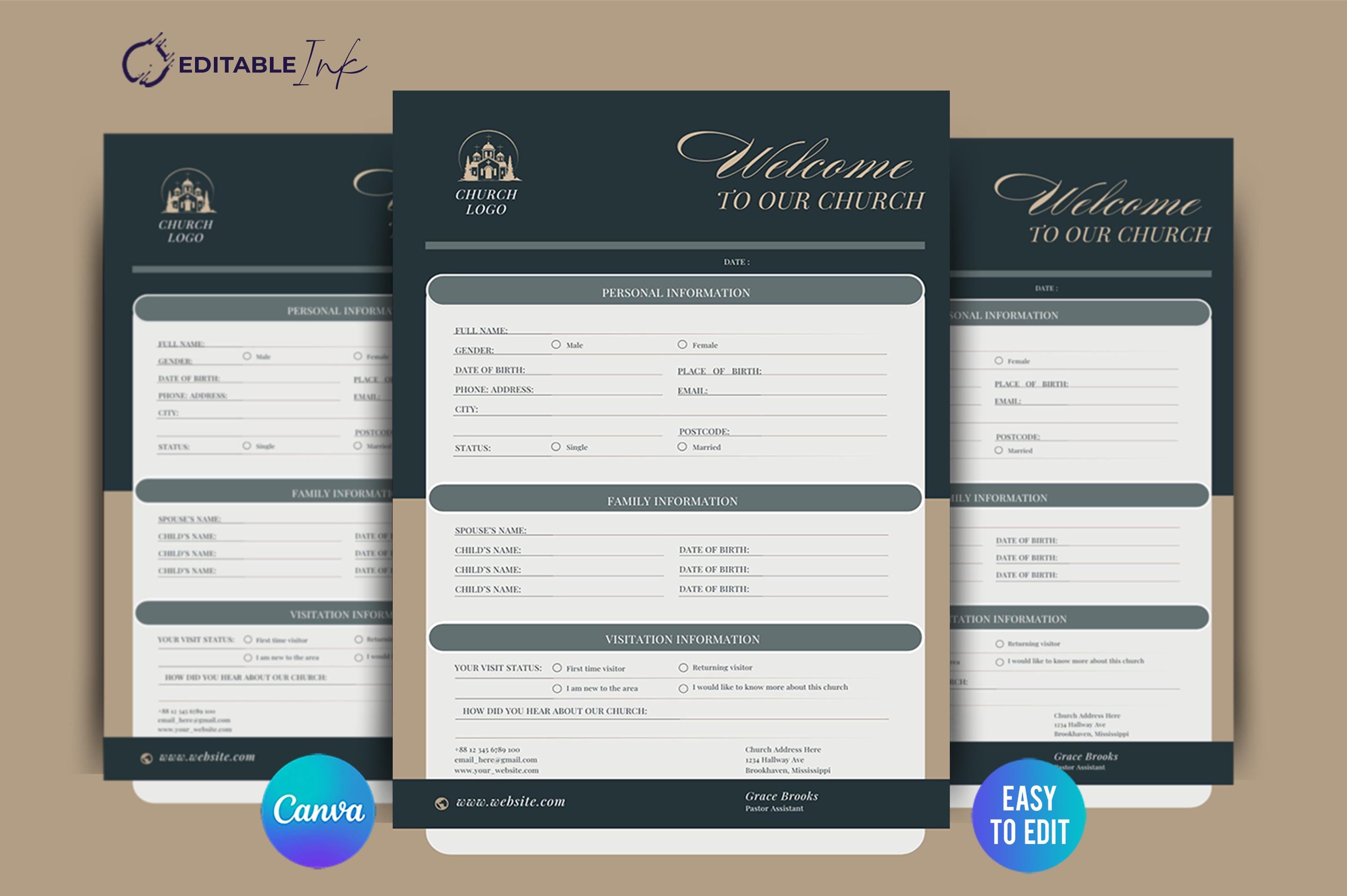 Church Welcome Form Template | Editable Canva Design (DIY) - Etsy
