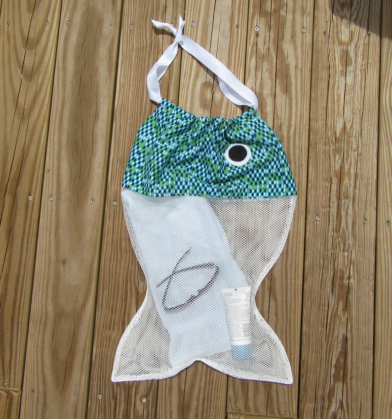 Fish Shaped Drawstring Mesh Bag, Turquoise and Green - Etsy