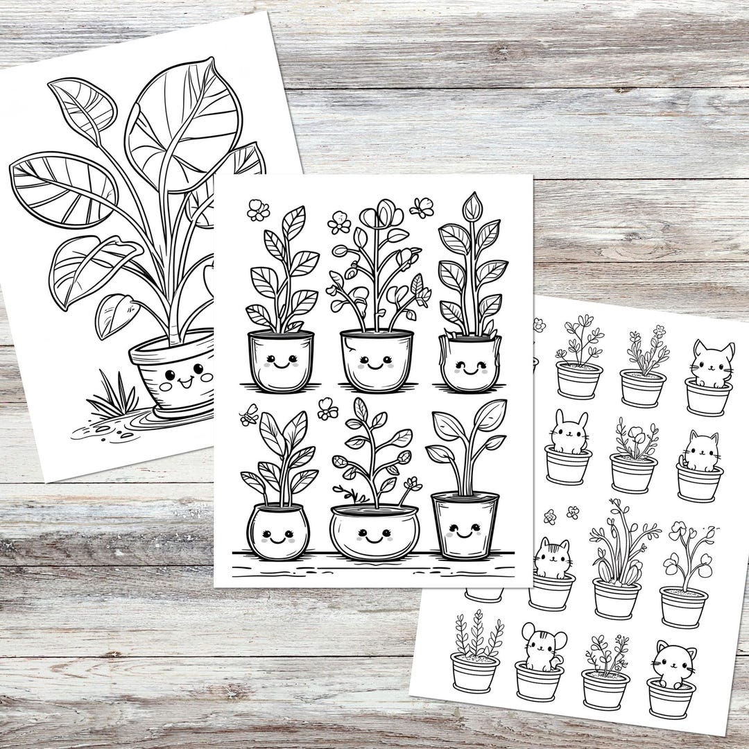 10 Printable Smiley Plant Coloring Pages PDF - Etsy UK