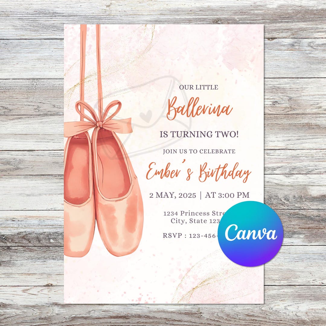 Editable Watercolor Ballerina Birthday Invitation | Instant Download ...