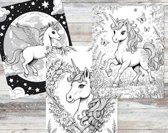 10 Printable Unicorn Coloring Pages PDF - Etsy