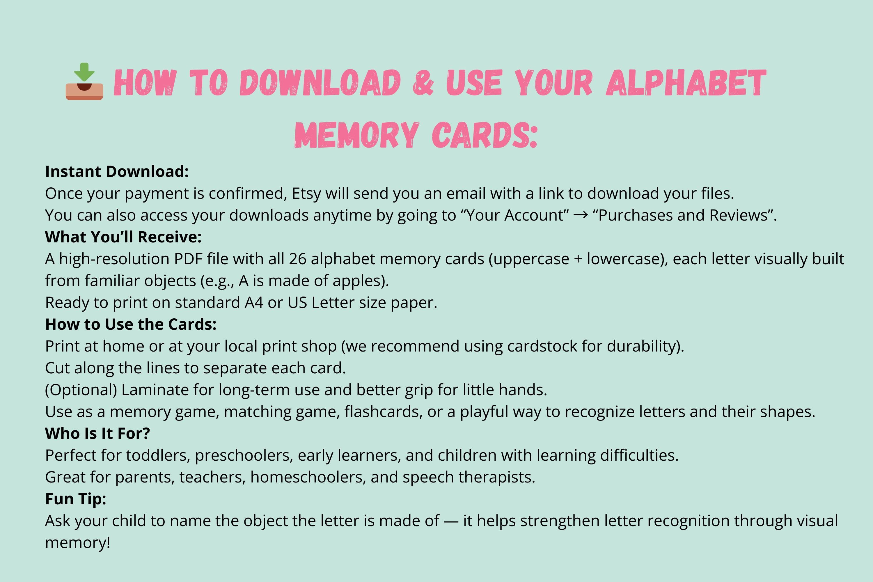 Alphabet Memory Cards for Kids – Uppercase and Lowercase Letters – ABC ...