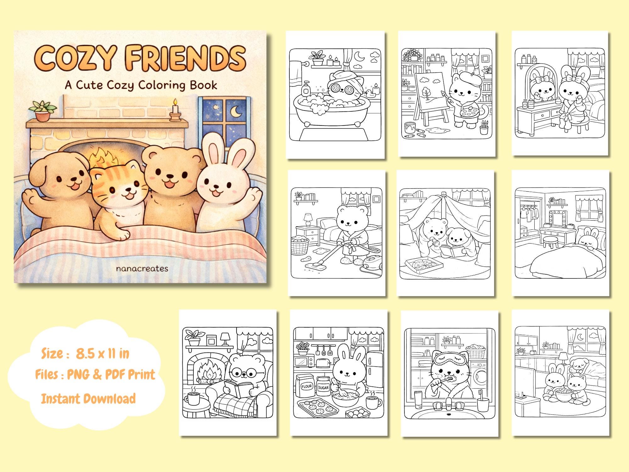 Cozy Friends Coloring Book | Cute Animal Coloring Pages | Printable ...