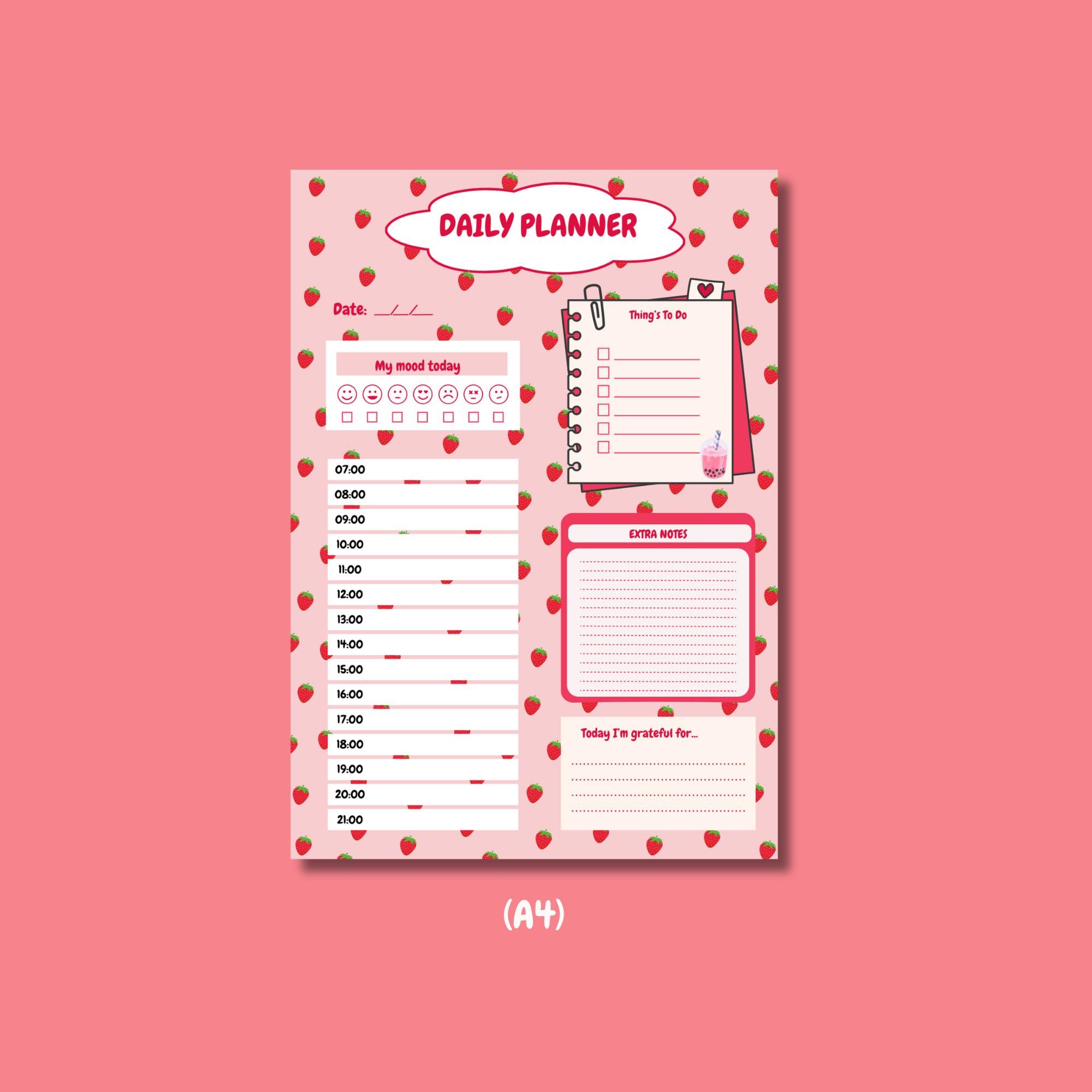 Strawberry Printable Planner Bundle - Daily, Weekly & Monthly Pages ...