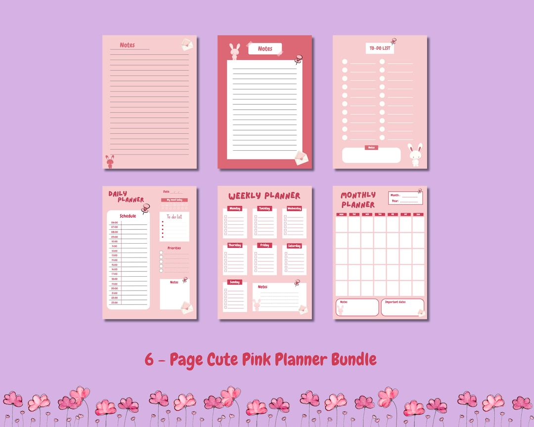 Cute Pink Printable Digital Planner Bundle - Daily, Weekly, Monthly ...