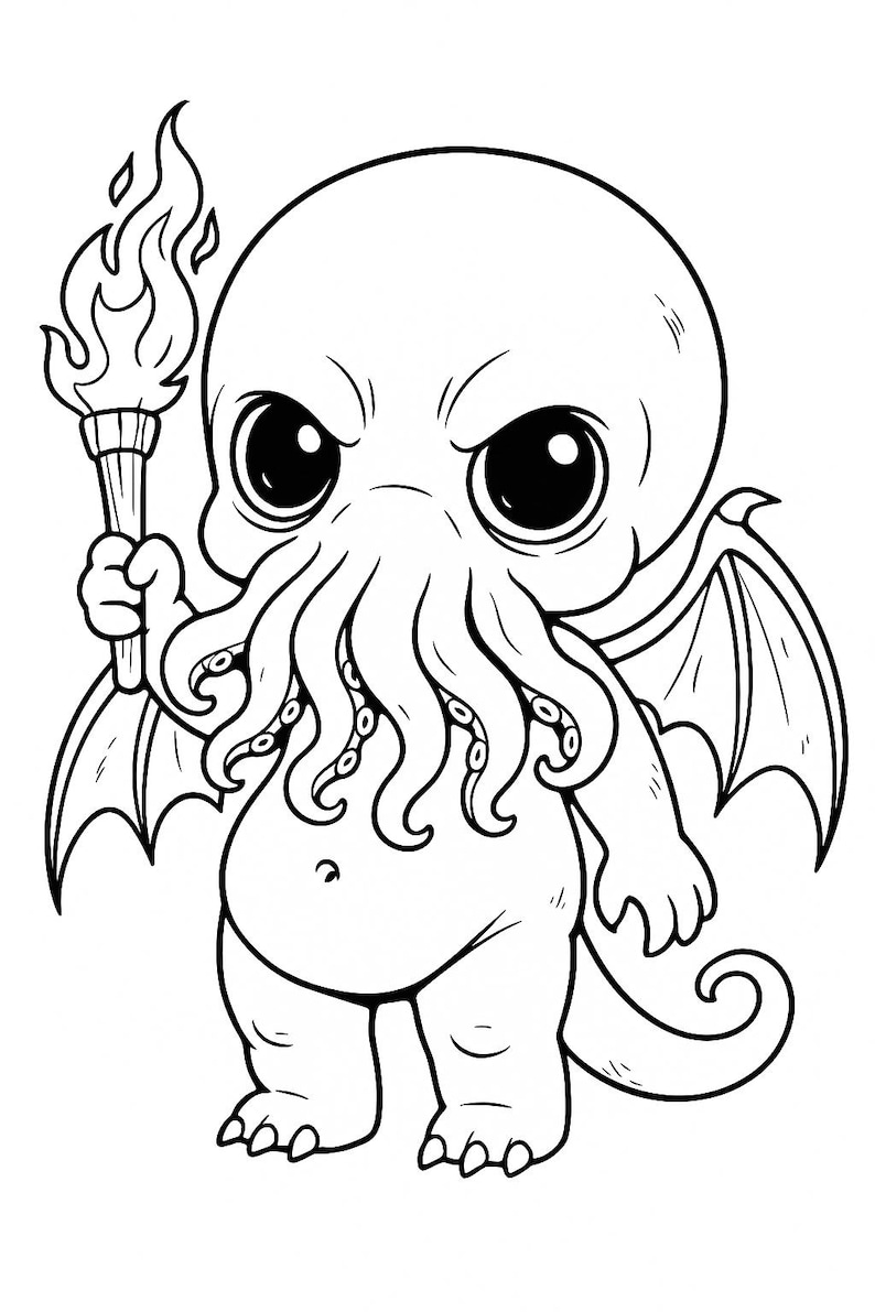 Creepy Cute Horror Chibi Coloring Page | Gothic Kawaii Spooky Line Art ...