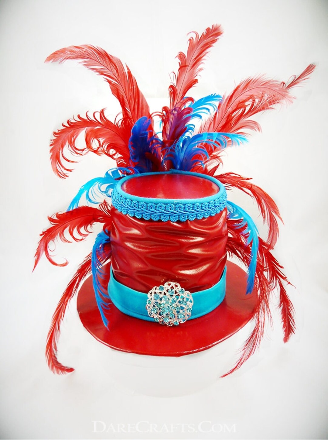 Red Mini Top Hat, Costume Hat, Wedding Hat, Steampunk Hat, Festival Hat ...