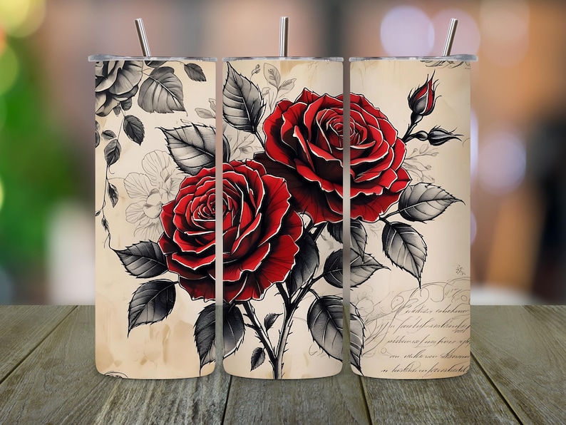 Red Roses Tumbler Wrap: Valentine's Day Sublimation Design (PNG Digital ...