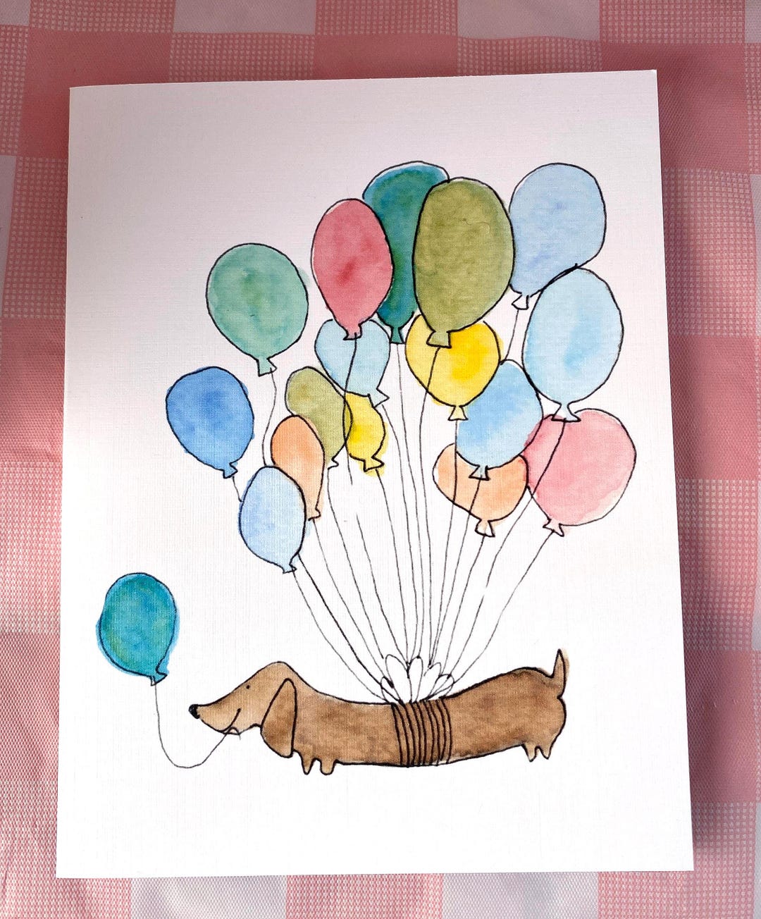 Happy Birthday Wiener Dog Watercolor Card - Etsy