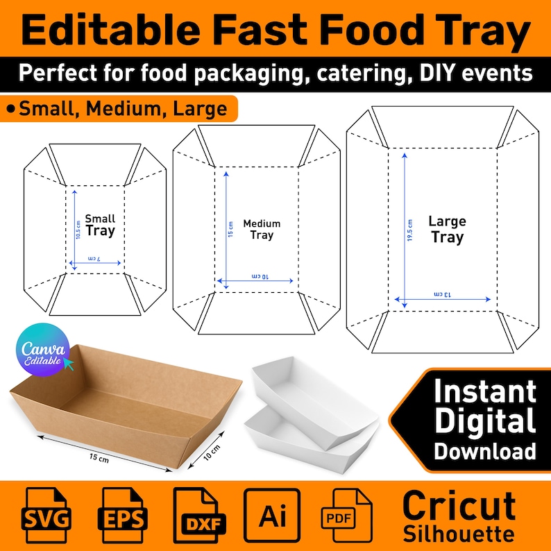 Editable Fast Food Tray Template: Small, Medium, Large (SVG PDF) - Etsy