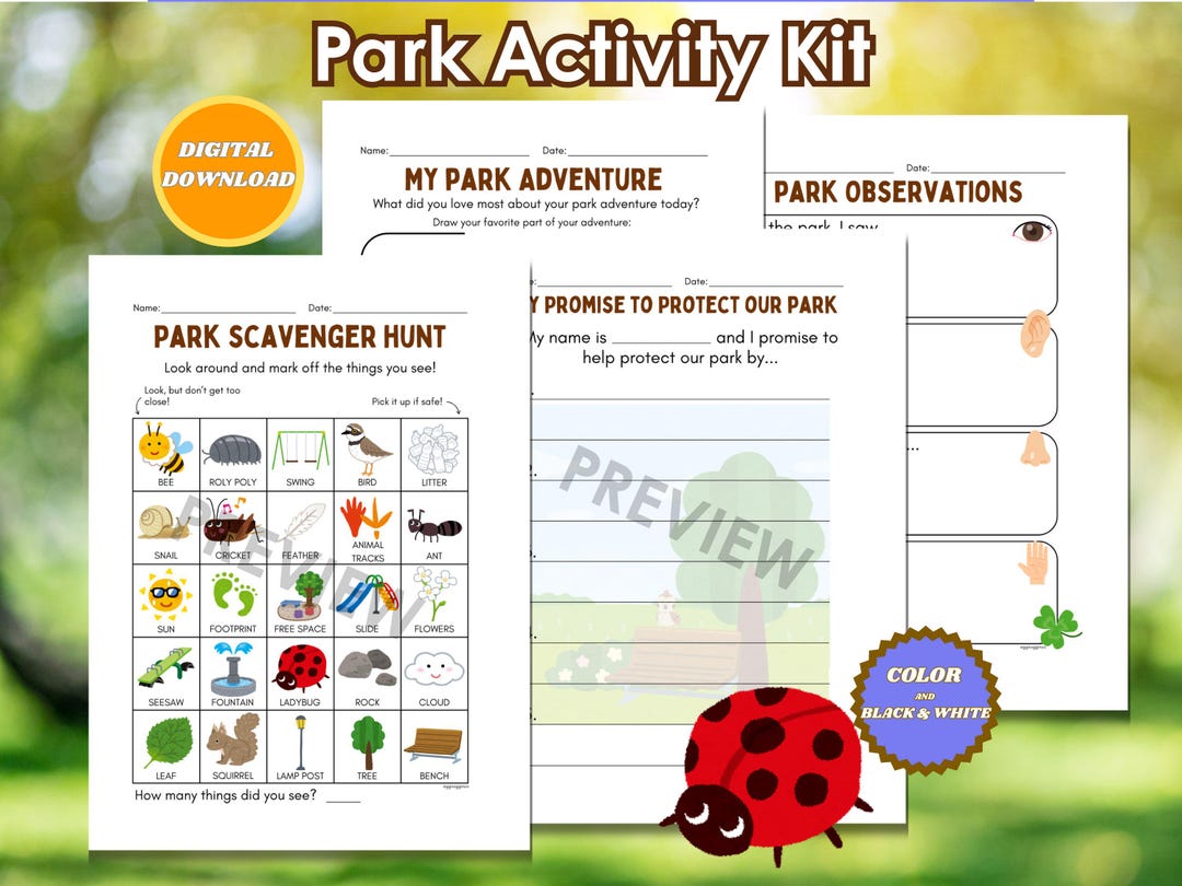 Park Activity Sheets: Kids Scavenger Hunt, Senses Worksheet (PDF ...